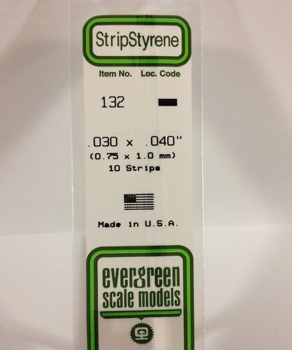 Evergreen 00132 Polystyrene Strip 0,75 x 1,00 mm (35 cm) (1 pcs)