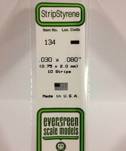 Evergreen 00134 Polystyrene Strip 0,75 x 2,00 mm (35 cm) (1 pcs)