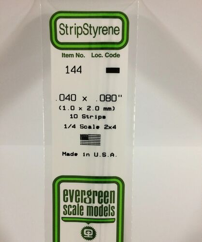Evergreen 00144 Polystyrene Strip 1,00 x 2,00 mm (35 cm) (1 pcs)