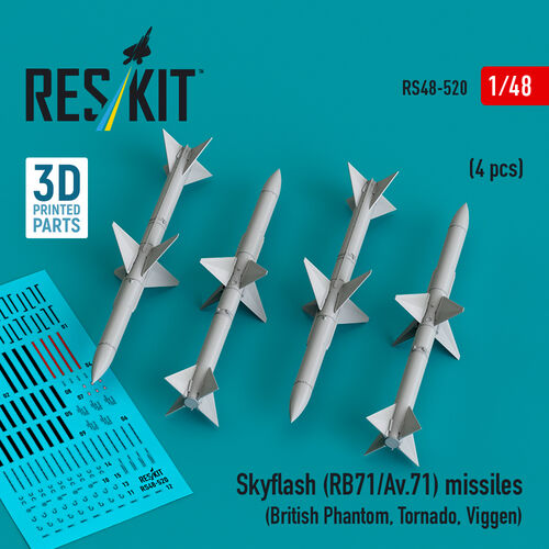 RES/KIT 48-0520 Skyflash (RB71/Av.71) Missiles (4pcs) (British Phantom, Tornado, Viggen) (3D Printed)