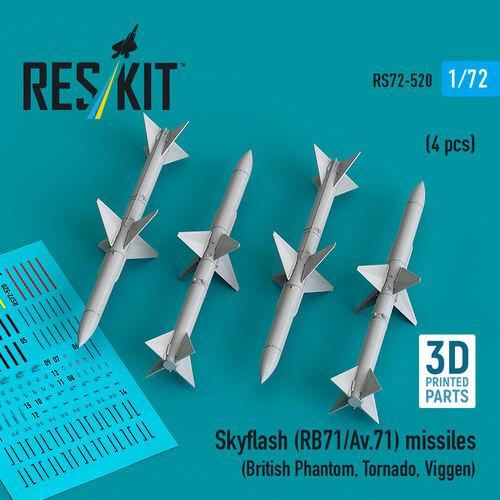 RES/KIT 72-0520 Skyflash (RB71/Av.71) Missiles (4pcs) (British Phantom, Tornado, Viggen) (3D Printed)