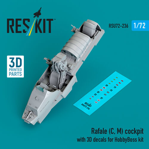 RES/KIT U72-0236 Rafale (C, M) Cockpit With 3D Decals For HobbyBoss Kit (3D Printed)