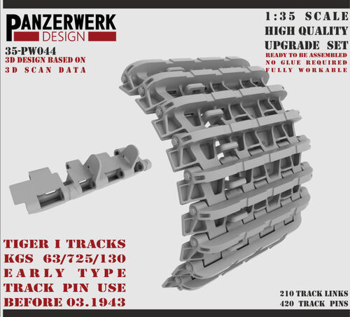 Panzerwerk Design 35-PW044 Tiger I Tracks KGS 63/725/130 Early Type Track Pin, Use Before 03.1943