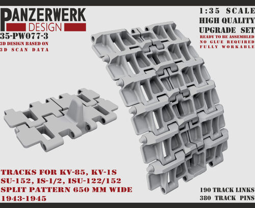 Panzerwerk Design 35-PW077-3 KV-85, KV-1S, SU-152, IS-1/2, ISU-122/152 Tracks Split Pattern 650mm Wide 1943-1945
