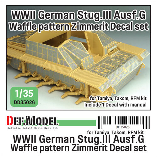 DEF Model DD35026 WWII German Stug.III Ausf.G Waffle Pattern Zimmerit Decal Set (For Tamiya/Takom/RFM)