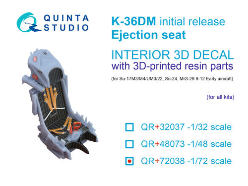 Quinta Studio QR+72038 K-36DM (initial release) Ejection Seat - for Su-17M3/M4/UM3/22, Su-24, MiG-29 9-12 Early aircraft (for all kits)