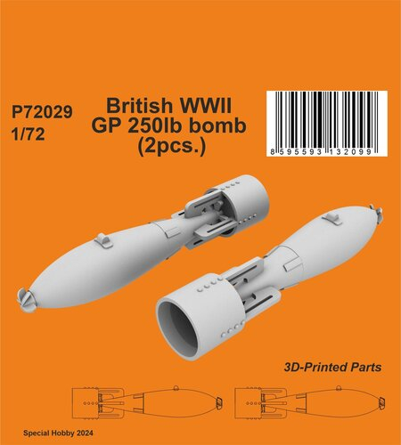 CMK P72029 British WWII GP 250lb Bomb (2pcs)