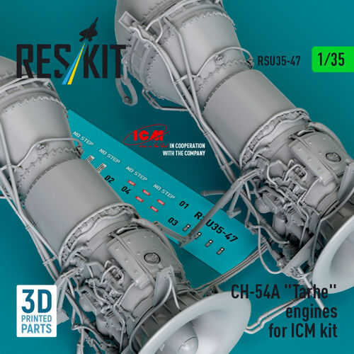 RES/KIT U35-0047 CH-54A 'Tarhe' Engines For ICM Kit (3D Printed)