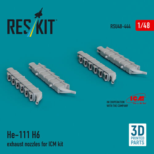 RES/KIT U48-0444 He 111 H-6 Exhaust Nozzles For ICM Kit (3D Printed)