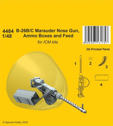 CMK K4484 B-26B/C Marauder Nose Gun, Ammo Boxes And Feed (For ICM Kits)