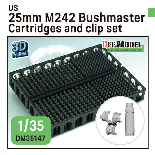 DEF Model DM35147 US 25mm M242 Bushmaster Cartridges And Clip Set (Over 200 Cartridges And Clip Parts For M2/M3, LAV-25, APC Kit)