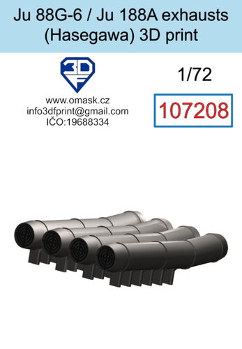 3DF 107208 Ju 88G-6 / Ju 188A Exhausts (For Hasegawa)