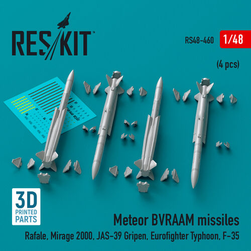 RES/KIT 48-0460 Meteor BVRAAM Missiles (4 pcs) (Rafale, Mirage 2000, JAS-39 Gripen, Eurofighter Typhoon, F-35) (3D Printed)