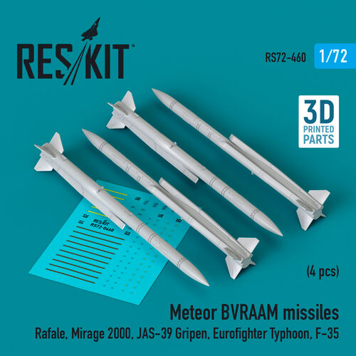 RES/KIT 72-0460 Meteor BVRAAM Missiles (4pcs) (Rafale, Mirage 2000, JAS-39 Gripen, Eurofighter Typhoon, F-35) (3D Printed)
