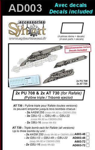 Syhart Decal AD003-72 2x Pylons PU 708 And 2x Tribomb Ejectors AT 730 (Decals Included)