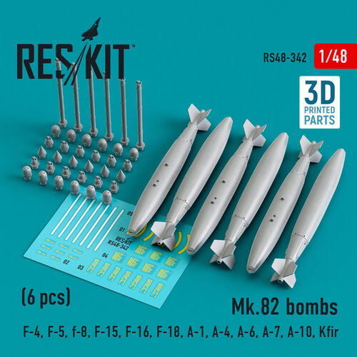 RES/KIT 48-0342 Mk.82 Bombs (6 pcs) (F-4, F-5, F-8, F-15, F-16, F-18, A-1, A-4, A-6, A-7, A-10, Kfir)