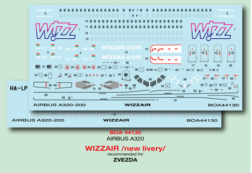 BOA Decals 144130 Airbus A320 - Wizzair new scheme (designed to be used with Zvezda kits)