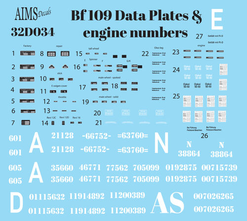 Aims 32D034 Messerschmitt Bf-109 E/F/G/K - Data Plates and Engine Numbers