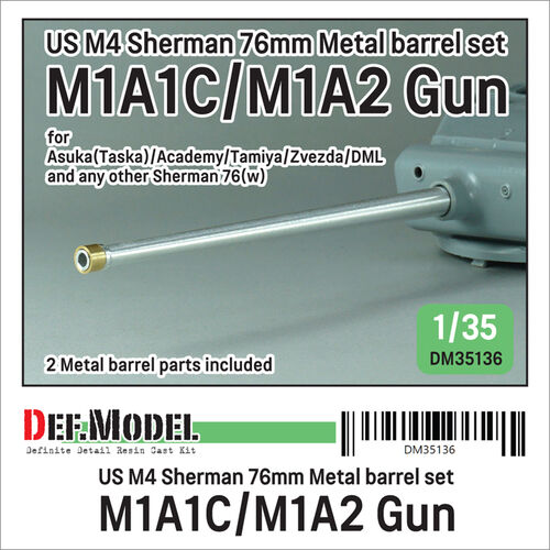 DEF Model DM35136 US M4 Sherman 76mm Metal Barrel Set - M1A1C/M1A2 Gun (For Asuka(Taska)/Academy/Tamiya/Zvezda/DML)