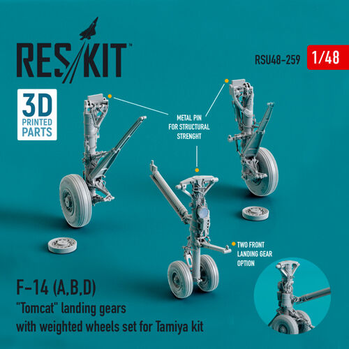 RES/KIT U48-0259 F-14 (A,B,D) "Tomcat" Landing Gears With Weighted Wheels Set For Tamiya Kit (Resin And 3D Printing)