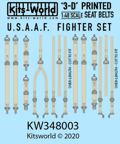 Kits World 3D148003 USAAF Full Colour 3D Decals Fighter Seat Belts (P-51, P-47, P-40, P-38 and F4F)