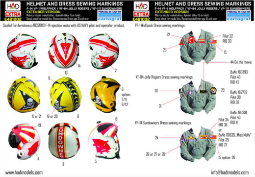 HAD Models E481002 F-14 Helmets and military dress sewing for F-14 (VF-111, VF-41,VF-1)