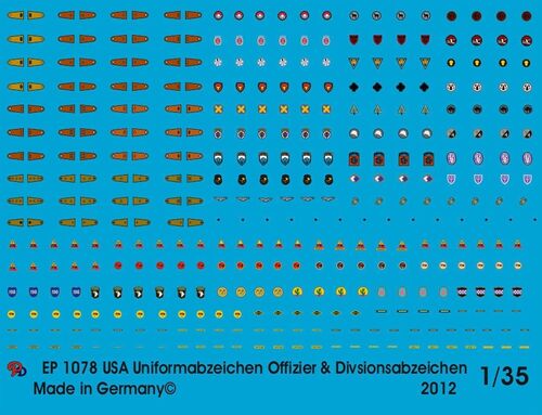 Peddinghaus-Decals 1078 USA Insignia Officers - Divisional Markings And Tank Corps