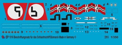 Peddinghaus-Decals 1516 Markings For The Battleship Bismarck And 3 Ship Planes Ar 196