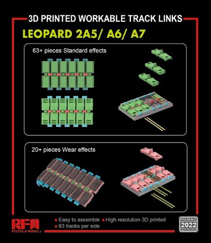 Rye Field Model RM-2022 3D Printed Workable Track Links for Leopard 2A5/A6/A7