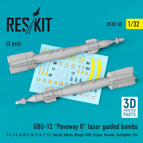 RES/KIT 32-0052 GBU-12 'Paveway II' Laser Guided Bombs (2pcs) (F-4, F-5, A-10, F-16, F-15, F-111, Harrier, Rafale, Mirage 2000, Gripen, Tornado, Eurofighter, Kfir)