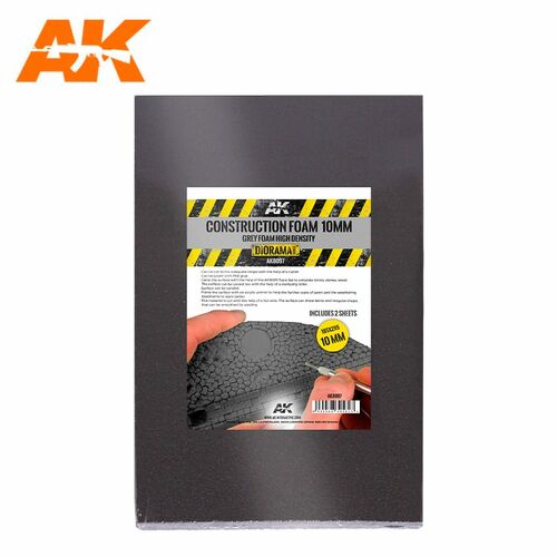 AK-Interactive 8097 Construction Foam 10MM Grey Foam High Density 195X295MM Includes 2 Sheets