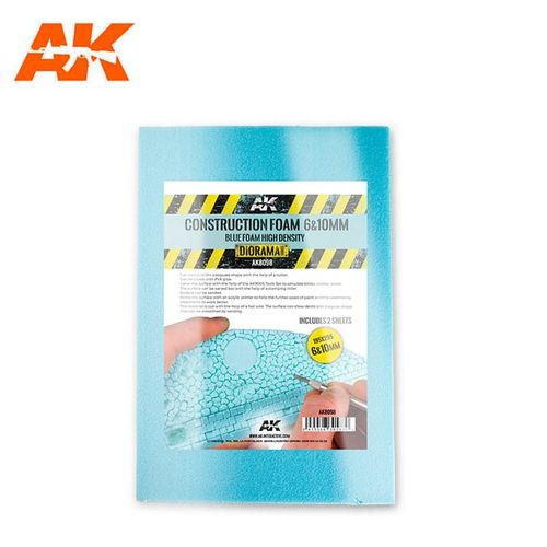 AK-Interactive 8098 Construction Foam 6 And 10MM BLUE/GREY Foam High Density 195X295MM Includes 2 Sheets