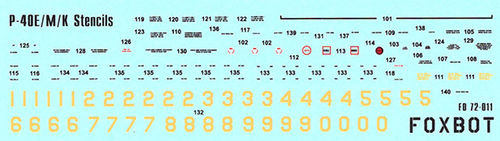 FOXBOT 72-011 Stencils for Curtiss P-40E/M/K