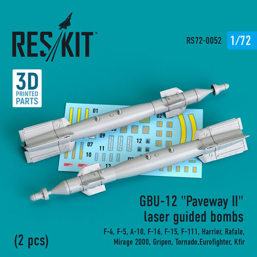 RES/KIT 72-0052 GBU-12 'Paveway II' Laser Guided Bombs (2pcs) (F-4, F-5, A-10, F-16, F-15, F-111, Harrier, Rafale, Mirage 2000, Gripen, Tornado, Eurofighter, Kfir)