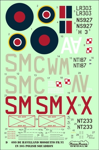 Model Maker Decals D48099 De Havilland DH-98 Mosquito F.B. Mk. VI in Polish service