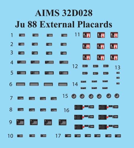 Aims 32D028 Junkers Ju-88 External Placards (for Revell Ju-88A-1 and Ju-88A-4 kits plus any AIMS conversion kits)