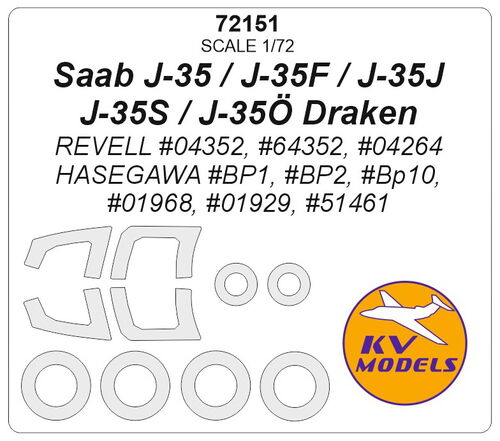 KV Models 72151 Saab J-35 / J-35F / J-35J / J-35S / J-35Ö Draken (REVELL #04352, #64352, #04264 / HASEGAWA #BP1, #BP2, #BP10, #01968, #01929, #51461) + masks for wheels