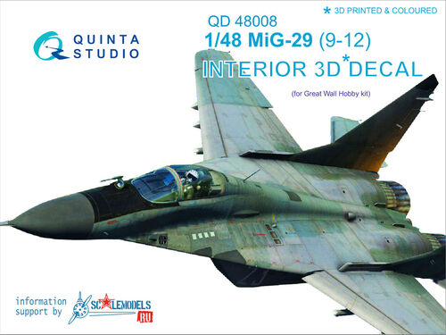 Quinta Studio QD48008 MiG-29 (9-12) 3D-Printed & coloured Interior on decal paper