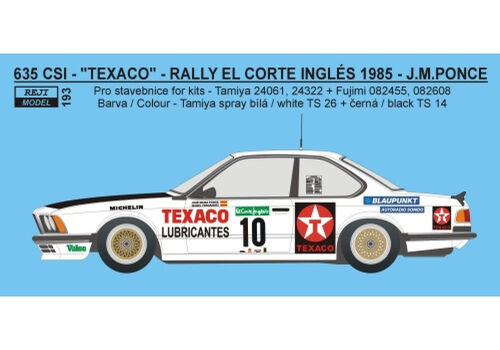 Rejimodel 193 BMW 635 CSi - Rally El Corte Ingles 1985 - J.M.Ponce (for Tamiya and Fujimi Kits)
