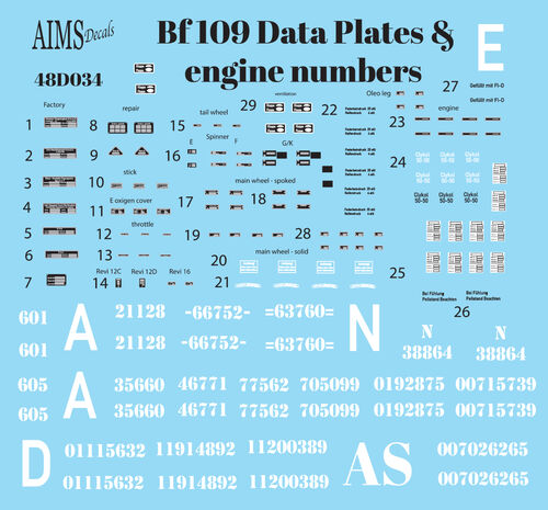 Aims 48D034 Messerschmitt Bf-109 - data plates and engine numbers