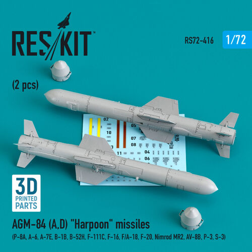 RES/KIT 72-0416 AGM-84 (A,D) "Harpoon" Missiles (2 pcs) (P-8A, A-6, A-7E, B-1B, B-52H, F-111C, F-16, F/A-18, F-20, Nimrod MR2, AV-8B, P-3, S-3)