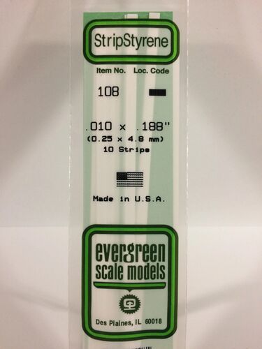 Evergreen 00108 Polystyrene Strip 0,25 x 4,80 mm (35 cm) (1 pcs)