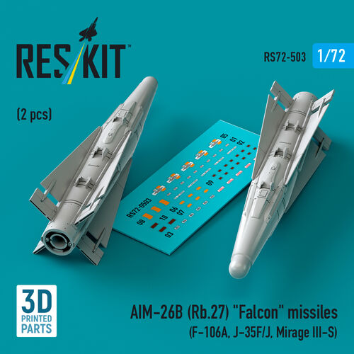 RES/KIT 72-0503 AIM-26B (Rb.27) 'Falcon' Missiles (2pcs) (F-106A, J-35F/J, Mirage III-S) (3D Printed)