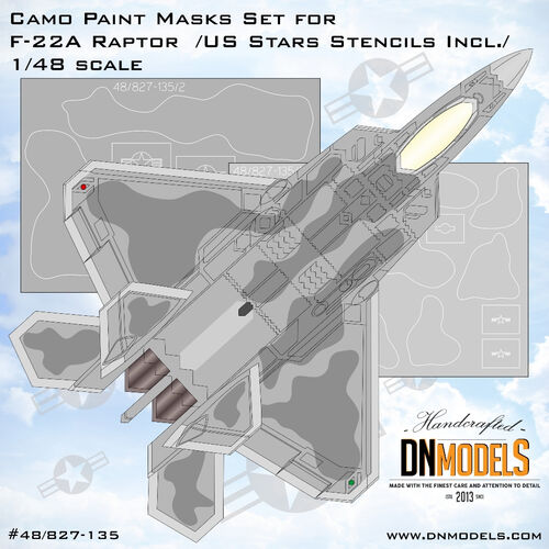 DN Models 48-827-135 Camo Paint Masks Set For F-22A Raptor (US Stars Stencils Incl.)