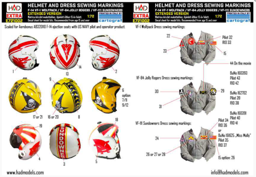 HAD Models E721002 F-14 Helmets and military dress sewing for F-14 (VF-111, VF-41,VF-1)