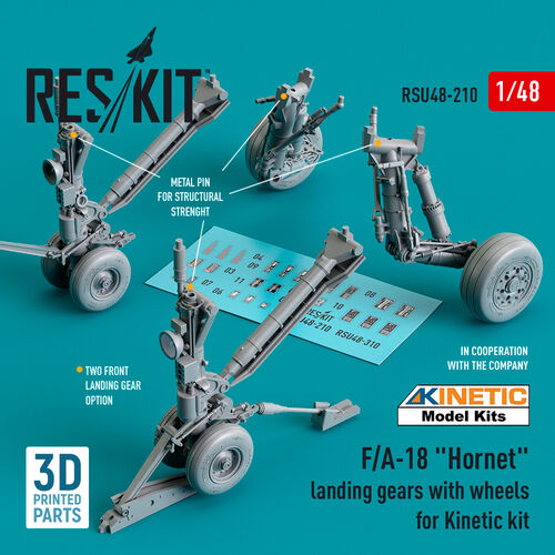 RES/KIT U48-0210 F/A-18 'Hornet' Landing Gears With Wheels For Kinetic Kit (Resin And 3D Printed)