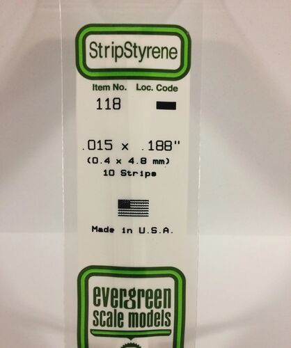 Evergreen 00118 Polystyrene Strip 0,40 x 4,80 mm (35 cm) (1 pcs)