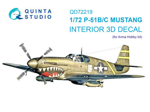 Quinta Studio QD72219 P-51 B/C Mustang - 3D-Printed & Coloured Interior on Decal Paper (for Arma Hobby Kits)