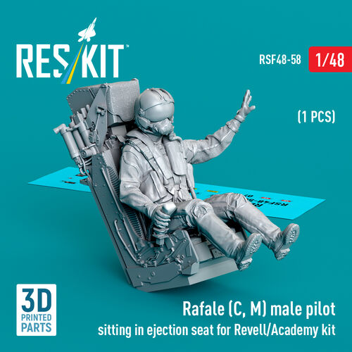 RES/KIT F48-0058 Rafale (C, M) Male Pilot Sitting In Ejection Seat For Revell/Academy Kit (1pc) (3D Printed)
