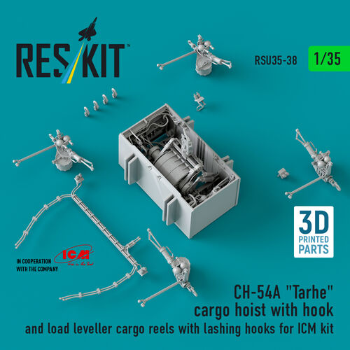 RES/KIT U35-0038 CH-54A 'Tarhe' Cargo Hoist With Hook And Load Leveller Cargo Reels With Lashing Hooks For ICM Kit (3D Printed)